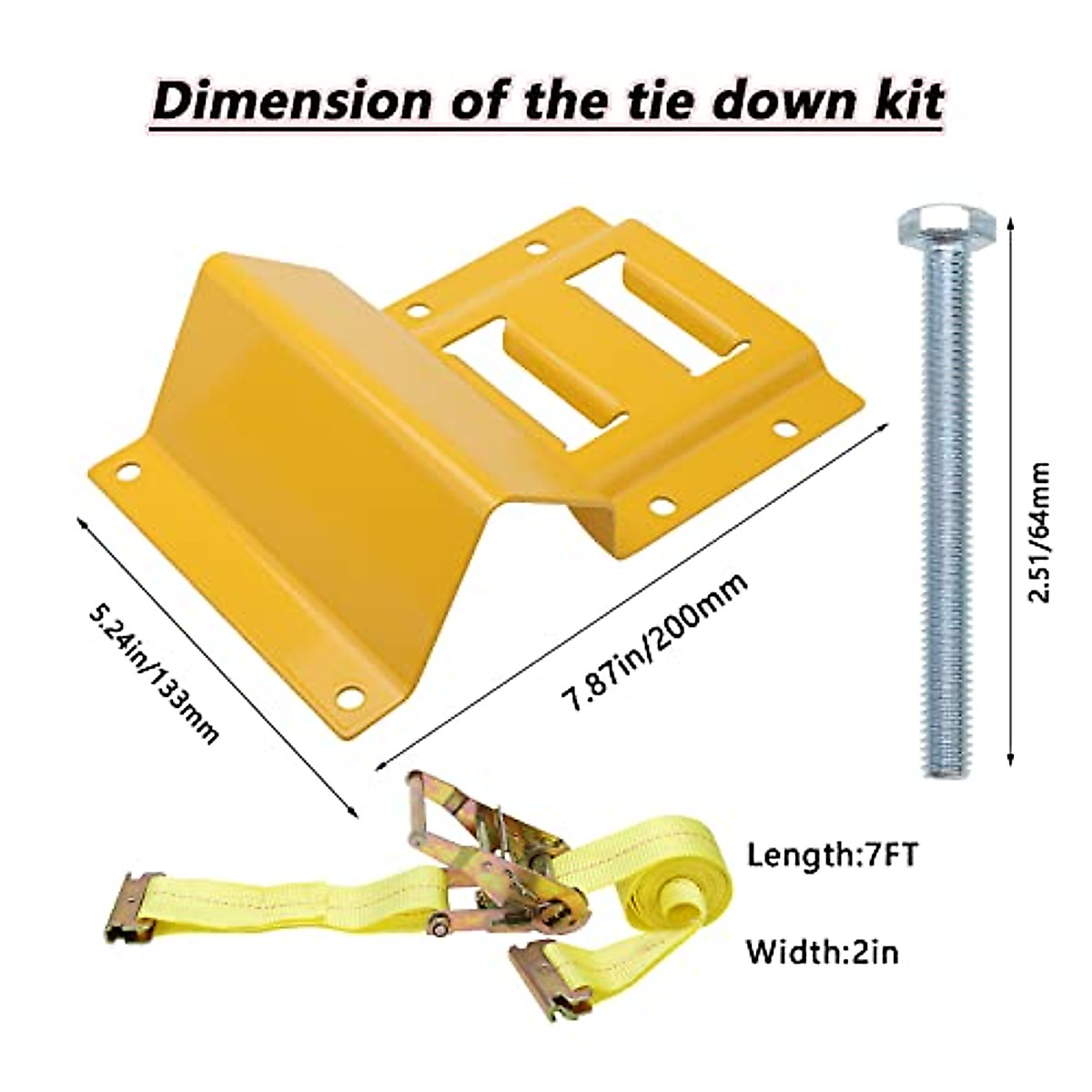 NovelBee Wheel Chock Tie Down Kit, Trailer Tie Down System for UTV, ATV & Mower (Yellow Wheel Chock & Yellow Strap)