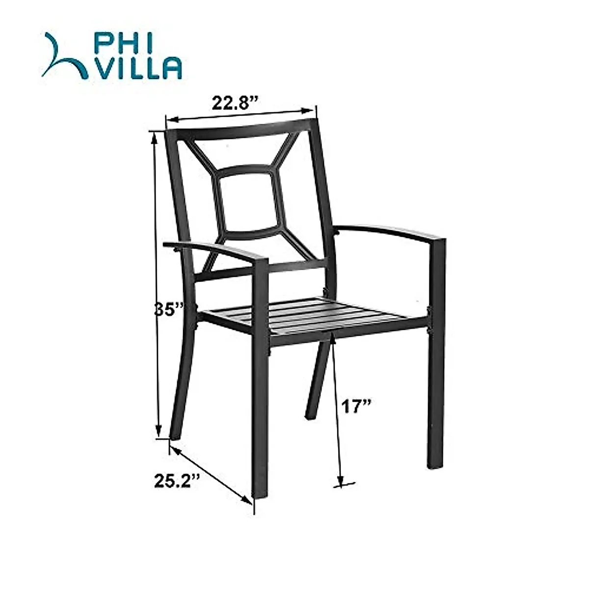 PHI VILLA 300lbs Wrought Iron Outdoor Patio Bistro Chairs with Armrest for Garden,Backyard - 2 Pack