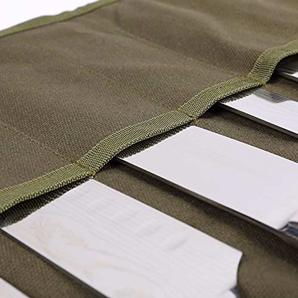 Heavy Duty 16 OZ Waxed Canvas Knife Roll Case With 11 Pockets, Easily Carried With Shoulder Strap