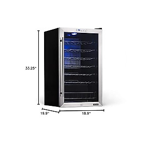 NewAir Compressor Wine Cooler Refrigerator in Stainless Steel | 33 Bottle Capacity | Freestanding or Built-In | UV Protected Glass Door with Lock and Handle