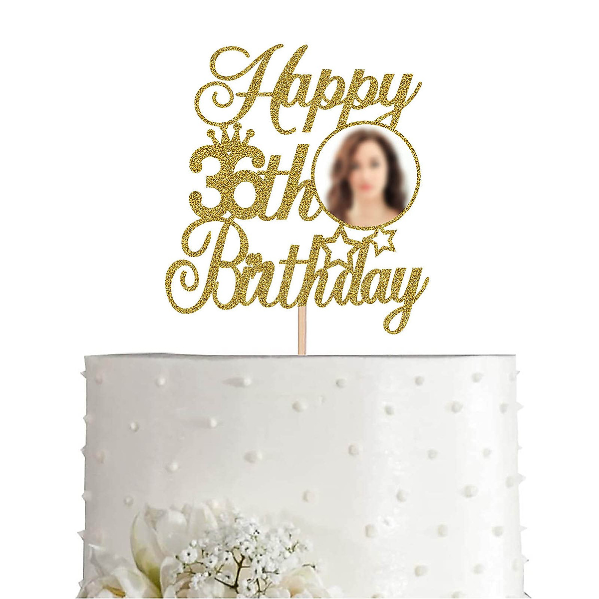 Gold 36 Photo Birthday Cake Topper, Glitter Women Men Happy 36th Birthday Decoration With Photo Frame, Party Photo Props
