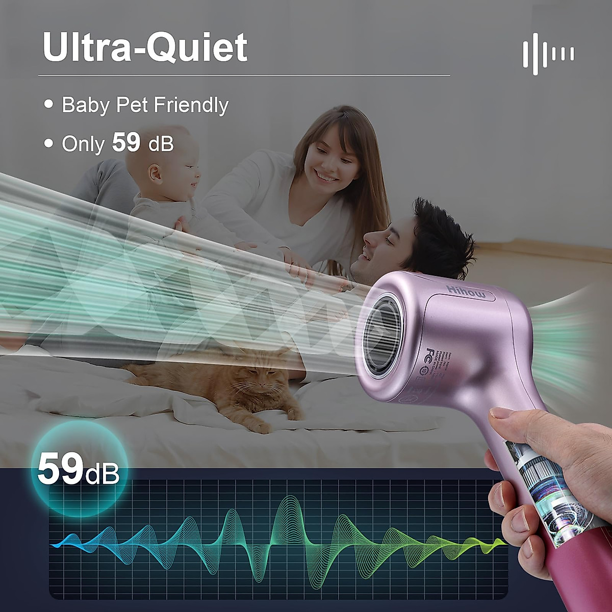 Hihow Ionic Hair Dryer with Diffuser for Curly Hair, 1500W Professional Negative Ions Blow Dryer with Concentrator, 110,000RPM Brushless Motor Hairdryer for Fast Drying as Salon Light and Quiet