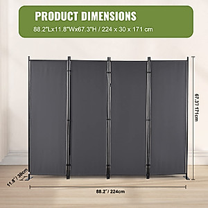 VEVOR Room Divider, 5.6 ft Room Dividers and Folding Privacy Screens (4-Panel), Fabric Partition Room Dividers for Office, Bedroom, Dining Room, Study, Freestanding, Dark Grey