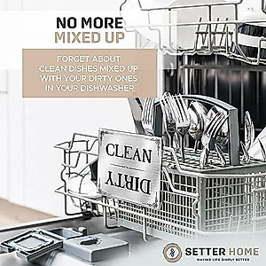Modern Design Dishwasher Clean Dirty Sign Stainless Steel Interior Clean Dishes Indicator - Easy to Read Indicators - Non-Scratch & Rustproof Clean Dirty Dishwasher Sign (Silver/Black) (Stylish