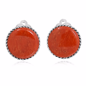 AeraVida Classic 18 mm Round Button .925 Sterling Silver Clip On Earrings | Reconstructed Red Coral Earrings for Women | Clip On Earrings for Women Non Piercing Sterling Silver