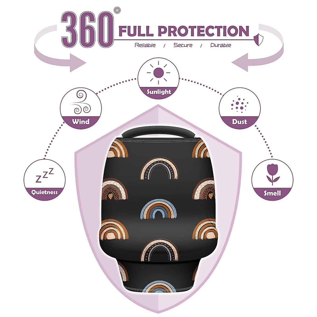 Rainbow Ethnic Boho Baby Car Seat Covers, Nursing Cover Breastfeeding, Scarf Soft Breathable Stretchy Coverage, Carseat Cover for Boys and Girls