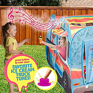 Kiddzery Ice Cream Truck Play Tent for Kids - Pretend Play Toy Food Set - Pop Up Icecream Playhouse Toys with Music Button - Birthday Gift for Girls & Boys - Indoor & Outdoor Tents for Toddlers & Baby