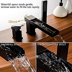 Artbath Roman Tub Faucet with Hand Shower, Deck-Mount Bathtub Faucet Tub Filler with Sprayer Waterfall Tub Faucet Set, Matte Black