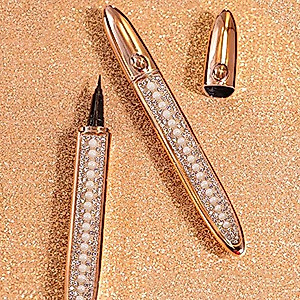 2020 Upgraded Self-adhesive Eyeliner,2 in 1 Eye Liner Pen Diamond Bling Glitter Liquid Eyeliner No Glue, Non Magnetic, Eye Liner for Eye Makeup and Wear Normal False Eyelashes (Queen Pearl White)