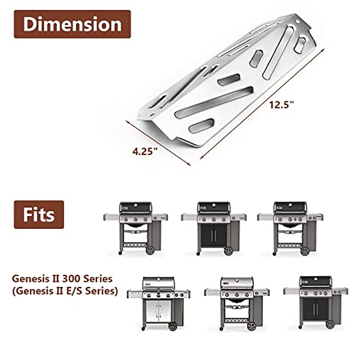 QuliMetal 66040 Grill Heat Deflector for Weber Genesis II 300 Series, Genesis II E-310, II E-315, II E-330, II E-335, II S-310, II S-335 Gas Grill, 17GA Heat Deflectors Replace Weber 66685, 3 Pack