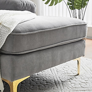 P PURLOVE Sectional Sofa, Velvet L-Shape Sofa with Chaise Lounge, Modern L-Shape Couch for Living Room, Small Spaces (Light Grey)