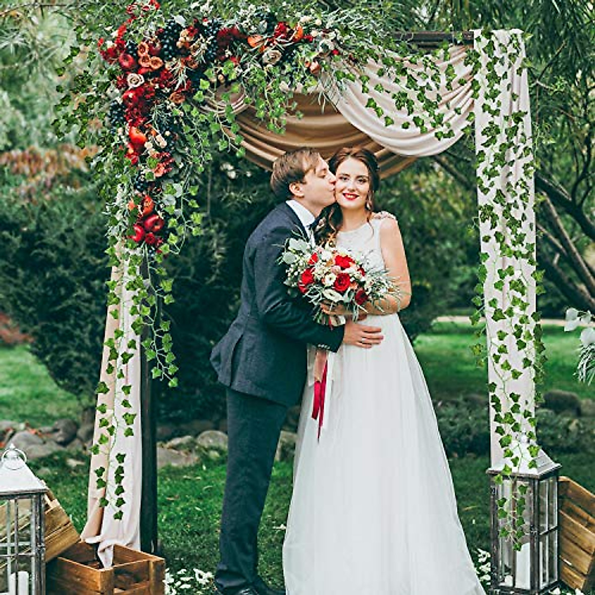 HATOKU 12pcs 84ft Fake Ivy Vines Artificial Ivy Leaves Fake Ivy Garland Greenery Hanging Vines for Wedding Bedroom Wall Indoor Outdoor Home Decoration