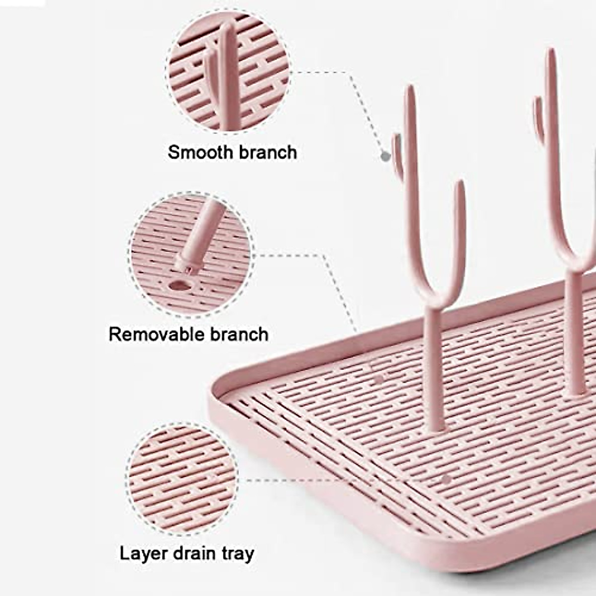 Baby Bottle Drying Rack with Tray Bottle Dryer Holder for Nipples, Cups, Pump Parts and Accessories (Pink)