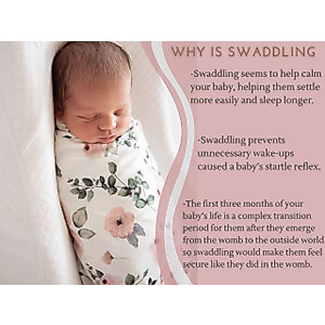 Giggle Angel Baby Receiving Blanket Swaddle Blanket Infant Wrap Pink Floral Pattern with Matching Bowtie (White)