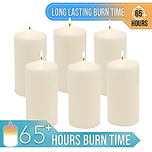 Stonebriar SB-SP-3548A Tall 3 x 6 Inch Unscented Ivory Pillar Candle Set, Set of 6, 3x6