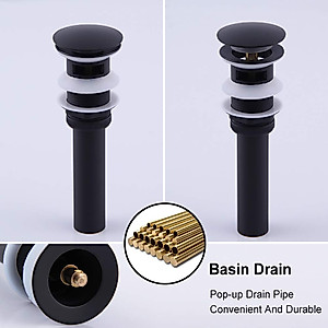 kimzcn Bathroom Sink Drain with Overflow Vessel Sink Stopper Pop Up Drain Assembly Matt Black D500031B