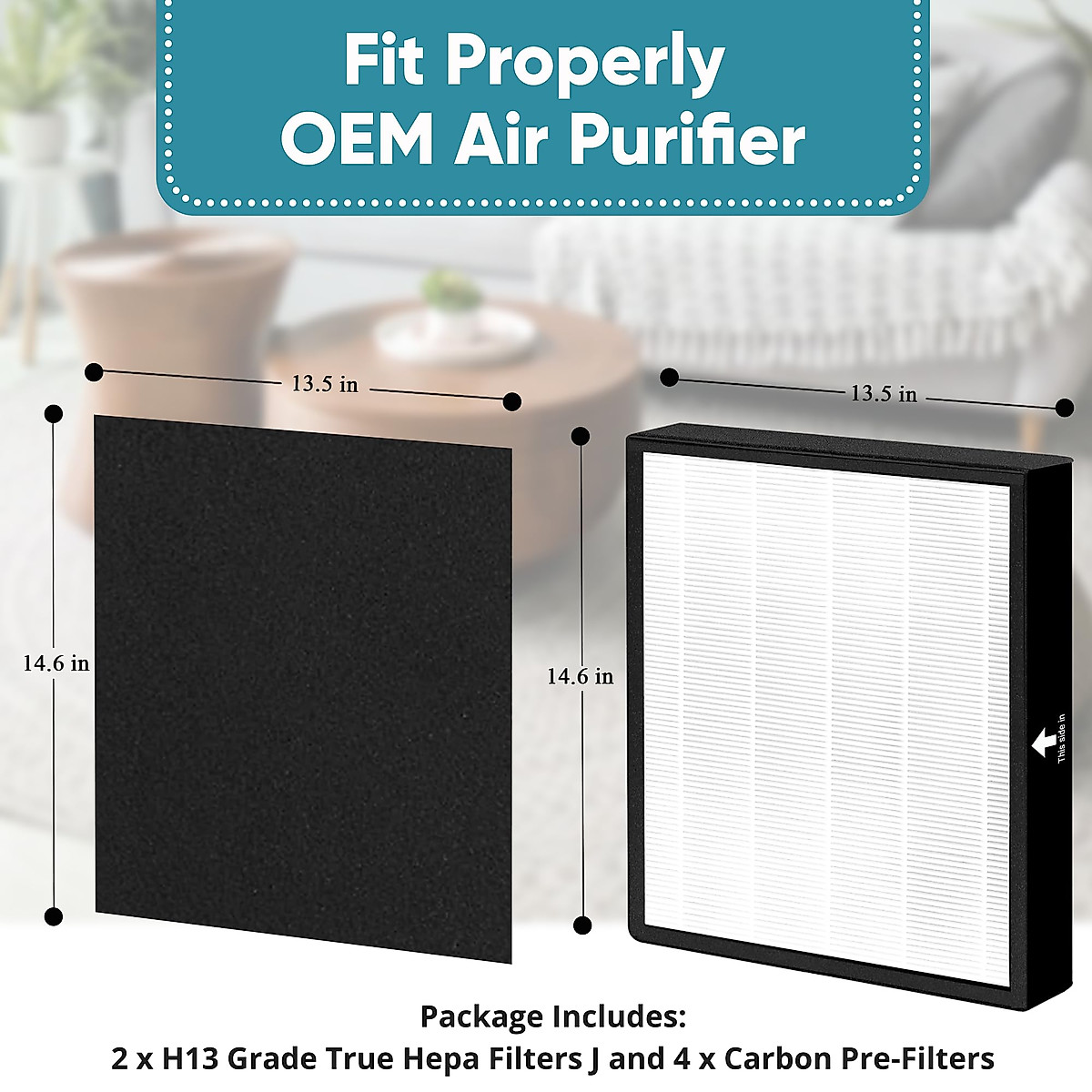 2 pack - FLT5900 Replacement Filter - J - Compatible with Germ Guardian AC5900WCA and AC5900WDLX Air Purifiers - 2 H13 Grade True Hepa Filters & 4 Carbon Pre-Filters - Part # FLT5900