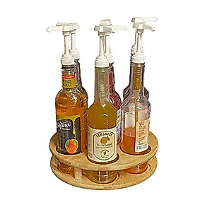 7 Bottles Coffee Syrup Rack- Rotating Syrup Bottle Holder Organizer- Kitchen Rack and Cobinet- Tabletop Freestanding Wine Rack- Lazy Susan for Bottle of Wine, Oil, Sauce, Alcohol