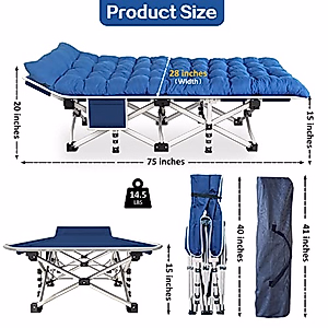 COLMERD Camping Cot with Comfortable Mattress Cots for Sleeping Heavy Duty Folding Cot Camping Bed Portable Include Carry Bag for Home Travel Adults Vacation Outdoor