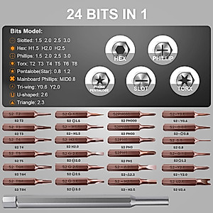 Small Screwdriver Set - EvsKeu 24 in 1 Magnetic Percision Screwdriver Set with Torx, Phillips, Flat head, Hex, etc, Premium Mini Screwdriver Set for Phone, PC, Watch, Eyeglass (Black Case & Red Bits)