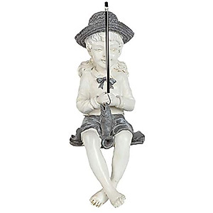 Lily's Home Fishing Little Girl Garden Statue Sitting Outdoor Yard Figurine 11 Inch