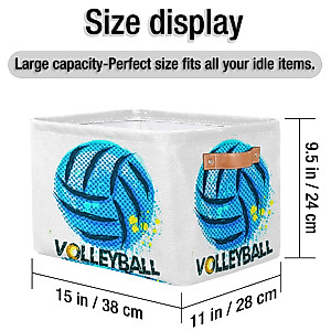 AUUXVA Storage Basket Cube Sport Blue Volleyball Large Collapsible Storage Baskets Bins with Handles Laundry Organizer for Closet Shelves Nursery Bathroom Pantry, 2 Pack