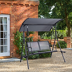 Backyard Expressions 2 Person Patio Swing with Grey Sling Fabric and Black Metal Frame - 450 lbs Weight Capacity