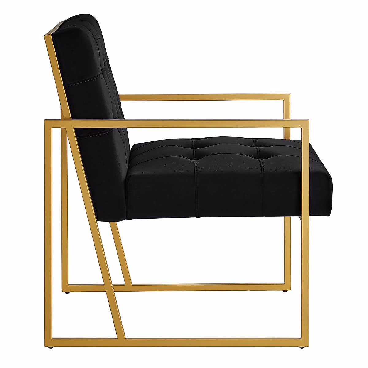 24KF Modern Black Velvet Button Tufted Accent Chair with Golden Metal Stand, Decorative Furniture Chairs for Living Room Bedroom - Black
