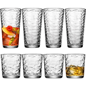 Glaver's Glassware Set of 8 Drinking Glasses, 4-17 Oz Highball Glasses and 4-13 oz. Whiskey Glasses. Origami Kitchen Glass Cups for Home Bar Uses Water, Juice, and Cocktails.