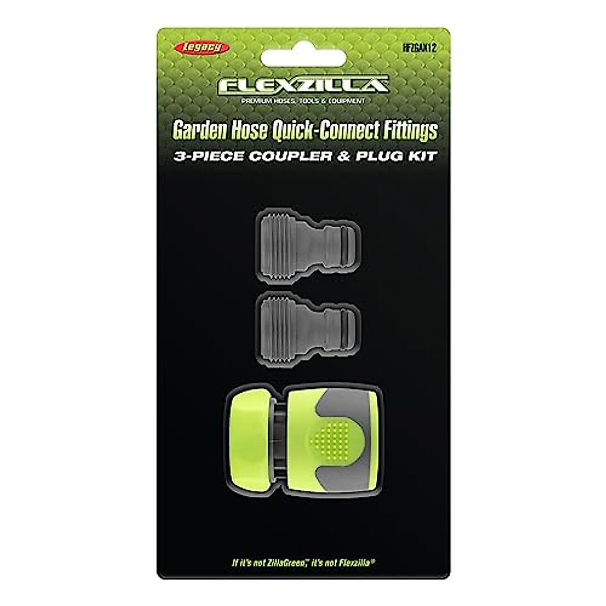 Flexzilla HFZGAK12 Garden Hose Quick-Connect Fittings, 3-Piece Coupler & Plug Kit, ZillaGreen