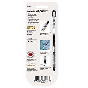 uniball Vision Elite Rollerball Pens with 0.8mm Bold Point, Black, 3 Count