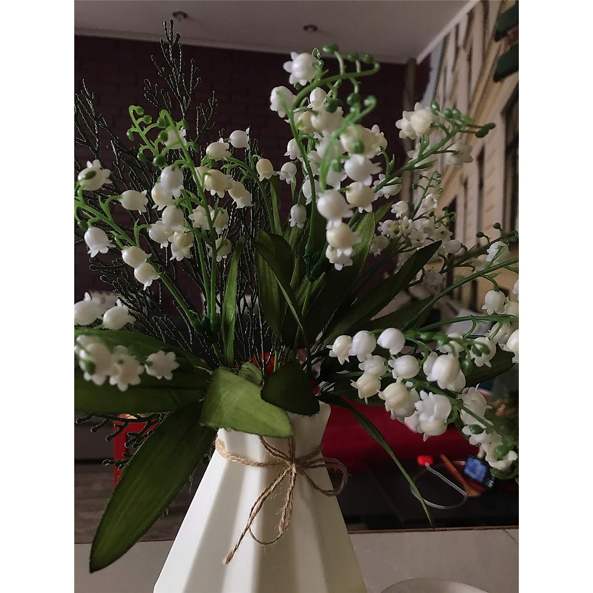 4Pcs Artificial Flowers 7 Branch White Lily of The Valley Flower Silk Fake Faux Lily Bouquet Flower for Home Office Wedding Party Decorationi Garden Plants Decor