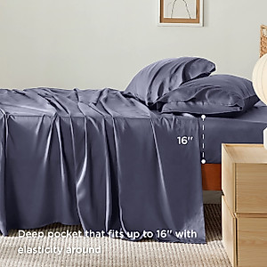 Bedsure Cooling Sheets Set Grey, Rayon Made from Bamboo, Queen Sheet Set, Deep Pocket Up to 16", Hotel Luxury Silky Soft Breathable Bedding Sheets & Pillowcases