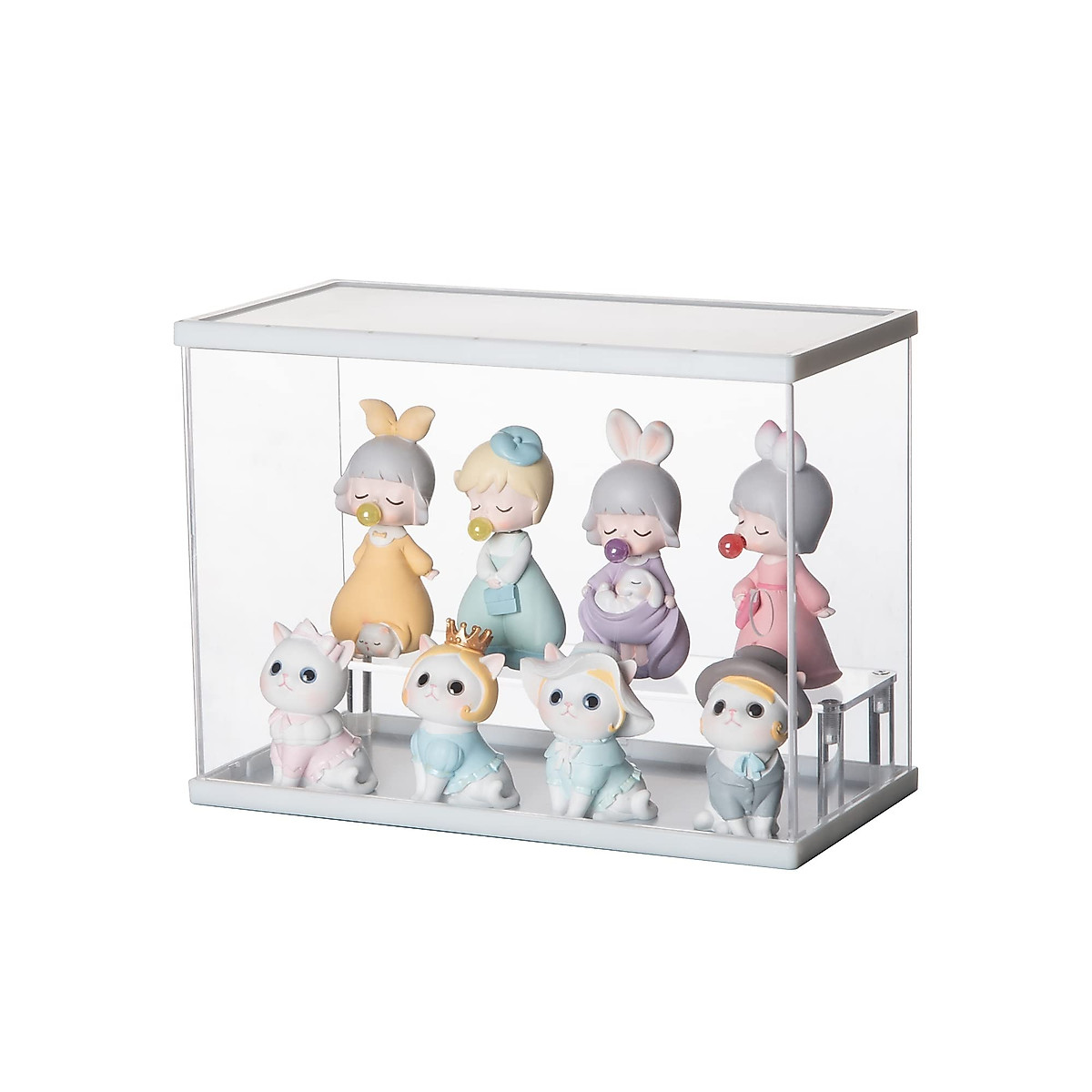 Acrylic Display Case Display Box with White Lid and White Base, Dustproof Showcase Figurines Collection Acrylic Cube for Toy Dolls Souvenirs Models(11.8 X 6.3 X 8.7 INCH)