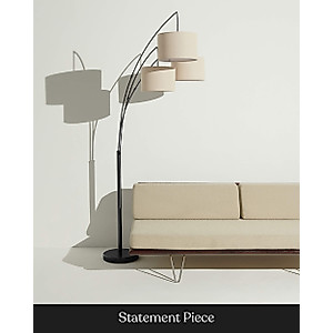 Brightech Trilage Arc Floor Lamp for Living Room, Multi Head Tree Floor Lamp for Bedroom, 3 Lights Standing Lamps Hanging Over The Couch - Black