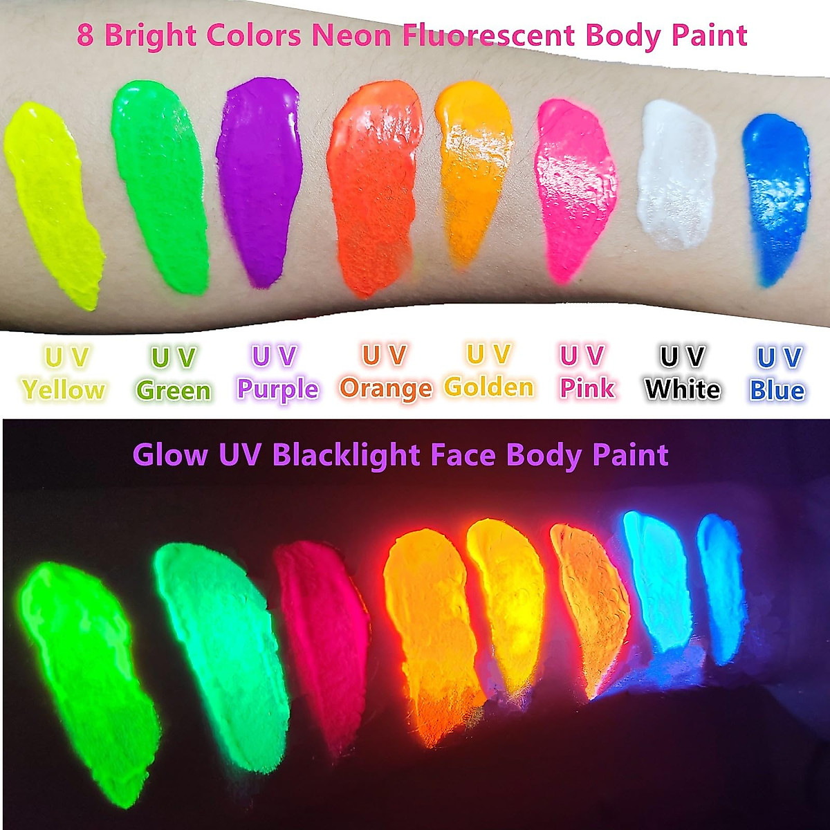 Go Ho Neon Orange Body Paint Washable(2.37oz,70ml),under UV Blacklight Neon Face Paint,Water Based Neon Fluorescent Orange Face Paint for Adults Children SFX Cosplay Costumes Halloween Makeup