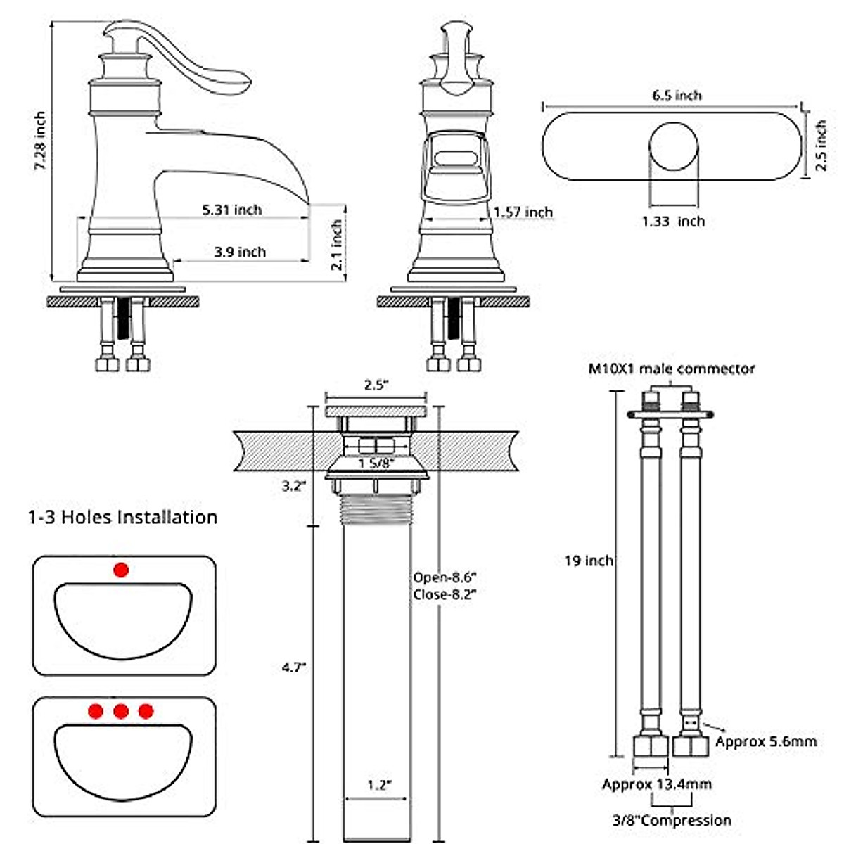 BWE Bathroom Sink Faucet Oil Rubbed Bronze Waterfall with Pop Up Drain Stopper Assembly Water Supply Hose Rustic Lead-Free Lavatory Vanity Bath Black Farmhouse Faucet Single Handle Mixer Single Hole