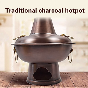 Chafing Dishes Old Beijing Copper Hot Pot,Old Style Full Copper Hot Pot, Charcoal Heating, Suitable for Family Dinner, Friends Gathering, Camping, New Year Gift (Color : Brass, Size : 36cm)
