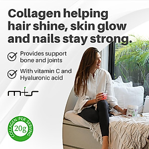 M+S Collagen Peptides Powder with Vitamin C and Hyaluronic Acid, Improves Elasticity, Hair, Skin, Nails and Joint – Sugar Free, 1.29 Lb (Berries Flavor)