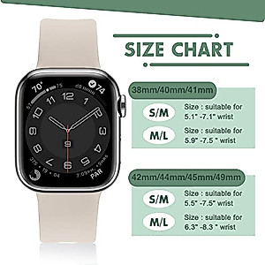 Tighesen Sport Bands Compatible with Apple Watch Band Ultra 2/Ultra SE Series 9/8/7/6/5/4/3/2/1 38mm 40mm 41mm 42mm 44mm 45mm 49mm S/M M/L for Women/Men Silicone iWatch Band(Starlight, 38/40/41mm S/M)