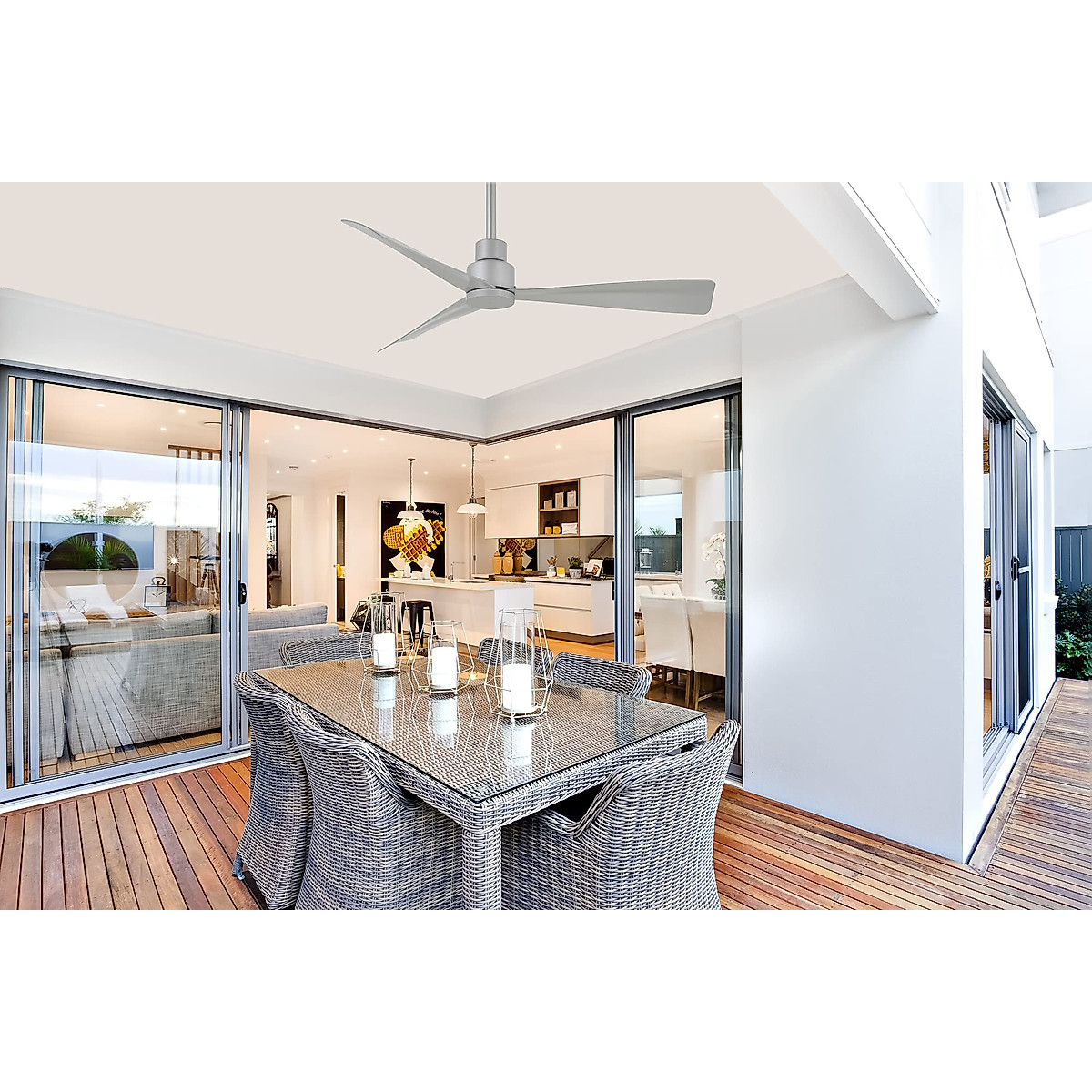 MINKA-AIRE F786-SL Simple 44 Inch Outdoor 3 Blade Ceiling Fan with DC Motor in Silver Finish