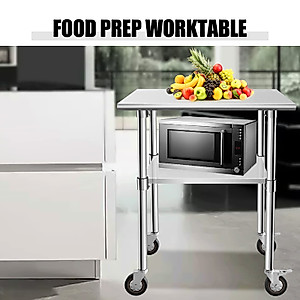 KODOM Food Prep Stainless Steel Table 36" x 30", Heavy Duty Workbench with Adjustable Under Shelf, Commercial Worktable with 4 Casters for Commerical Kitchen, Restaurant, Home and Hotel