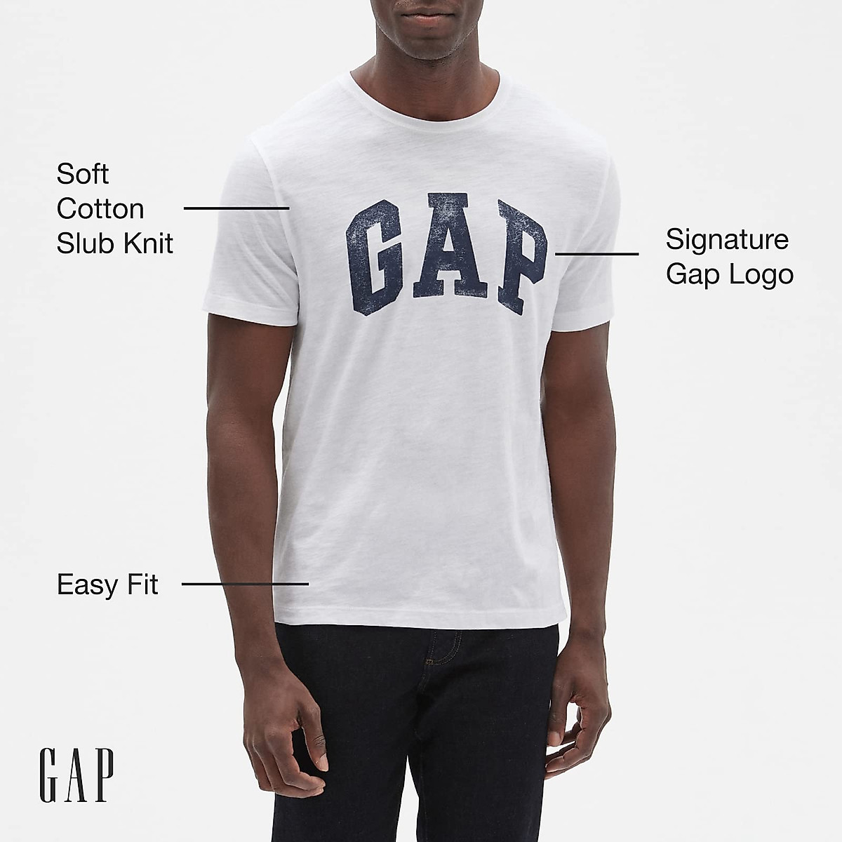 GAP Mens Logo T-Shirt in Slub T Shirt, True Black, X-Large US