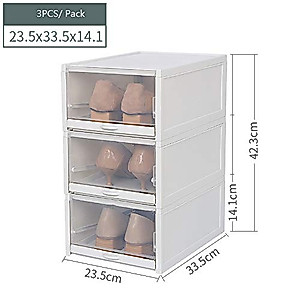 Plastic Pull Shoe Storage Box Clear Stackable Shoes Boxes Cabinet Organizer Flip Drawer (Grey 3 PCS Set)