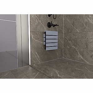 Folding Wall Mounted Teak Wood Handmade Shower Seat, Inside Shower Bathroom Stool for Seniors Disabled Pregnant Handicapped, Foldable Water Resistant Outdoor Bench (Gray)