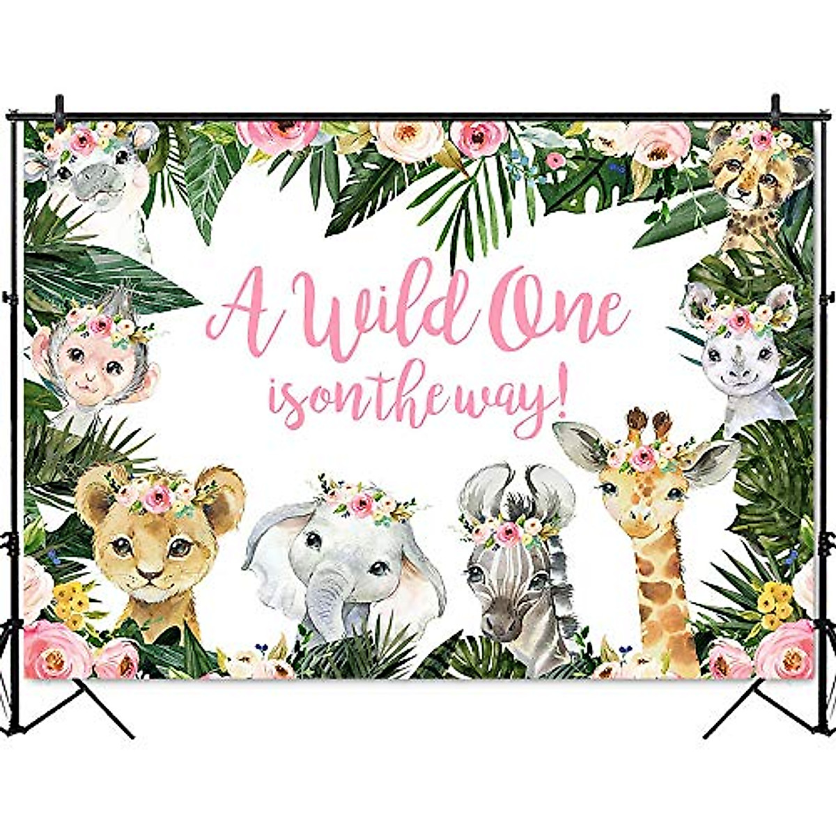 Mocsicka Safari Baby Shower Backdrop Jungle Background for Girl Tropical Zoo Animals Baby Shower Party Cake Table Decoration Photo Booth Props (7x5ft)