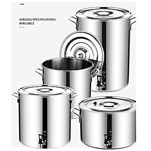 Stainless Steel Stock Pot Stock Pot With Spigot, Round Stock Pot With Soft-Touch Handles, Stainless Steel Soup Stockpot Composite Bottom 5-90L Wine Bucket,Thicken Milk Can With Tap S(Size:20*20cm(5L))