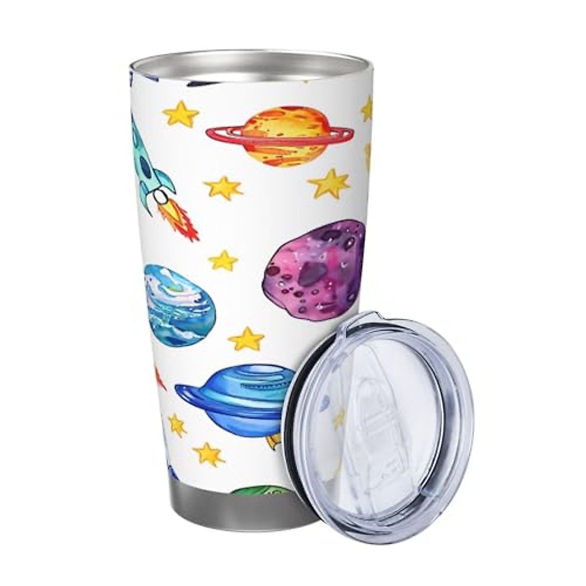 AYCZN Cartoon Space Ship 20 OZ Tumbler Stainless Steel Travel Coffee Mug, Colorful Planet Insulated Water Bottle with Lid and Straws Leakproof Thermal Cup