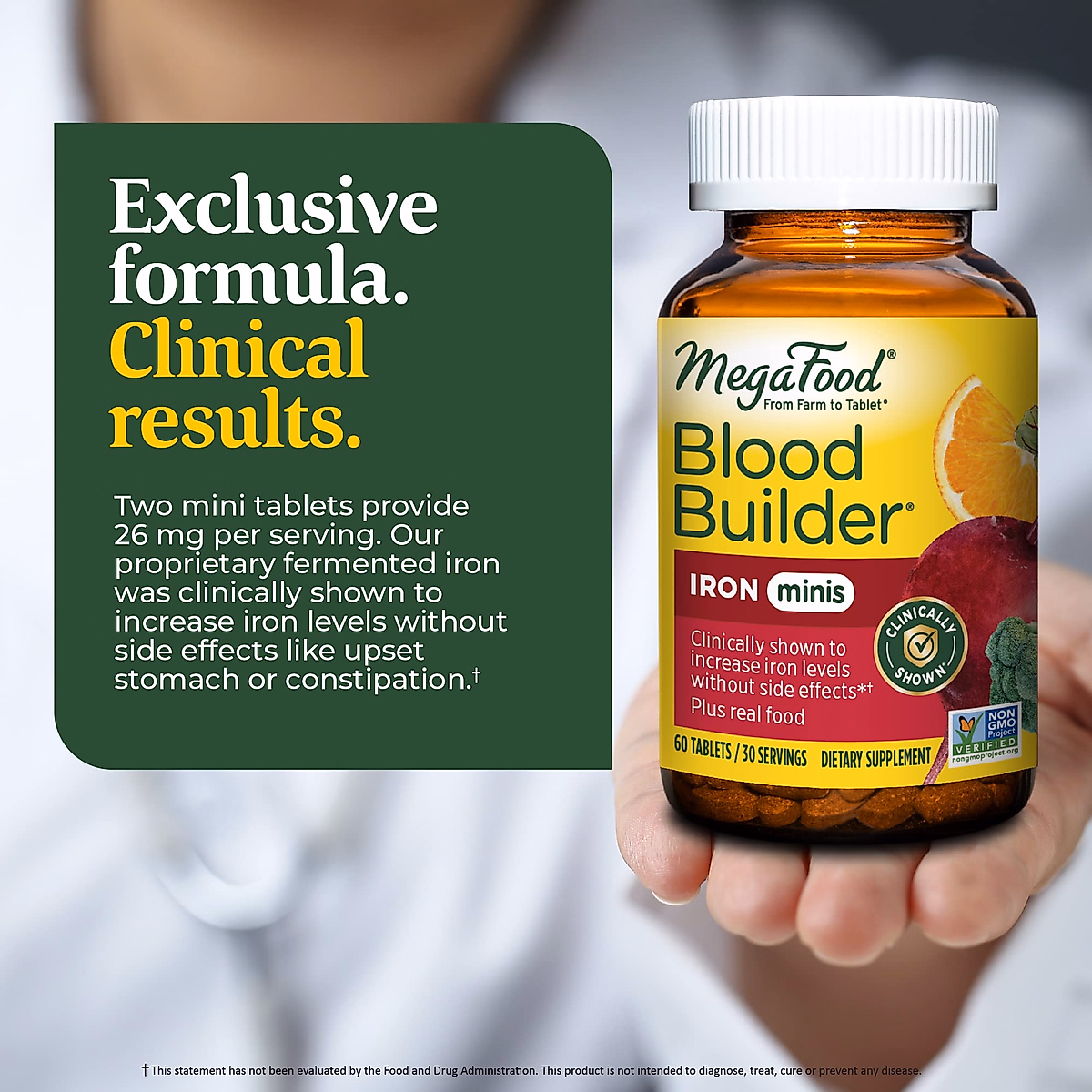 MegaFood Blood Builder Minis - Iron Supplement Clinically Shown to Increase Iron Levels Without Side Effects - Iron with Vitamin C, Vitamin B12 & Folic Acid - Vegan - 72 Tablets (36 Servings)