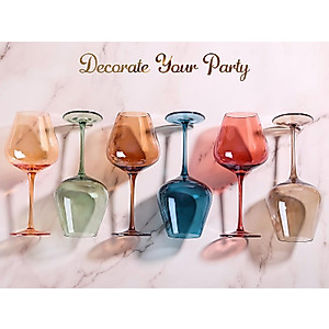 Physkoa Colored Wine Glasses Set 6-18oz HandBlown Multicolor Wine Glasses With Long Stem&Large Bowl,Stemmed Colorful Stemware,Mothers Day Gifts